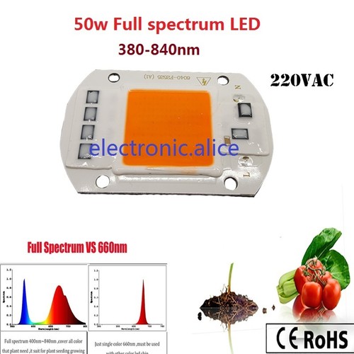 1pcs 50W 380NM-840NM Full Spectrum LED COB Chip, Integrated Smart IC ...