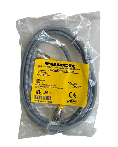 NEW TURCK RK 4.5T-2-RS 4.5T / RK45T2RS45T M12 EURO CORDSET 2M U2187-1 ...