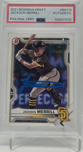 Jackson Merrill Autographed 2021 Bowman Chrome ROOKIE Card PSA ...