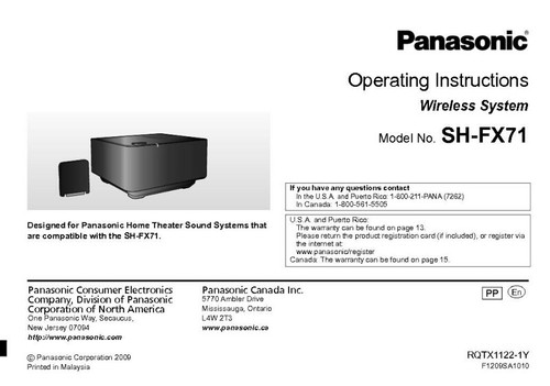 Panasonic SH-FX71 Wireless System Owners Instruction Manual | eBay