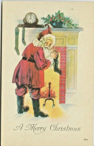 Christmas Santa Claus Filling Hung with Care Stockings at the Stroke of ...