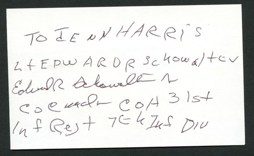 Edward R. Schowalter (d. 2003) signed autograph 3x5 card Korean MOH ...