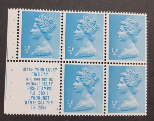 Machin UB25 1/2p Booklet Pane U/M Perf PL Smooth Edge | eBay UK