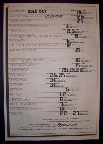 Pink Floyd Beach Boys T. Rex More! NYC Area Shows 1972 Poster Type ...