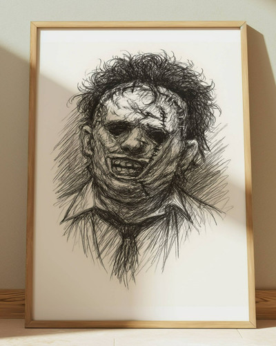 TEXAS CHAINSAW MASSACRE LEATHERFACE DRAWING PRINT PORTRAIT SKETCH 8" x ...