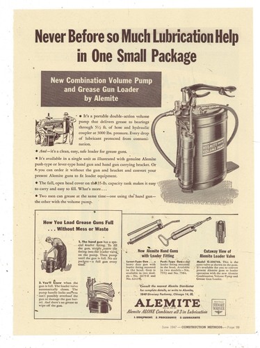 1947 Alemite Lubrication Tools Ad: Grease Gun & Pump Loader, Cutaway ...