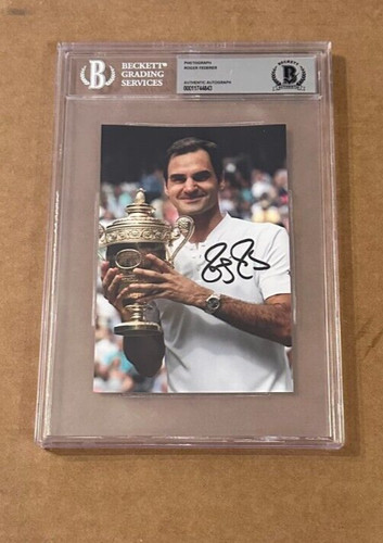 ROGER FEDERER SIGNED 4X6 WIMBLEDON PHOTO BECKETT BAS TENNIS | eBay