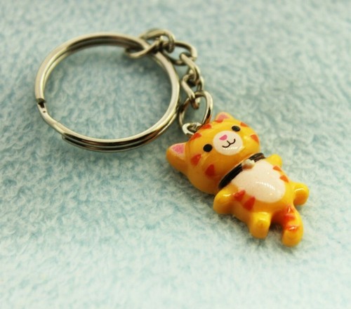 ORANGE CAT DANGLE KEYCHAIN Car Keys Mini Kitty Cat Lover Cute Adorable ...