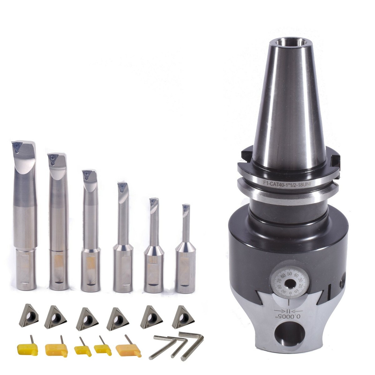 1/2 Inch Indexable Boring Bars 2\" Boring Head With CAT 40 Shank & 4-Pc ...