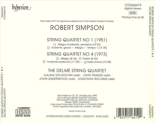 DELME STRING QUARTET ROBERT SIMPSON: STRING QUARTETS NOS. 1 & 4 NEW CD ...