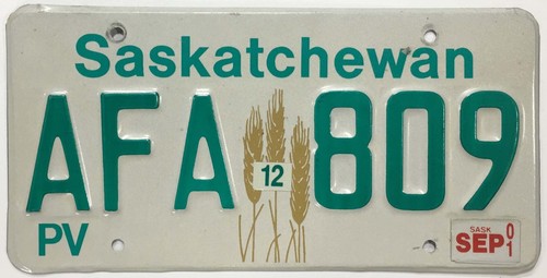 Saskatchewan Canada 2001 Wheat Stalk License Plate AFA 809 Very Good ...