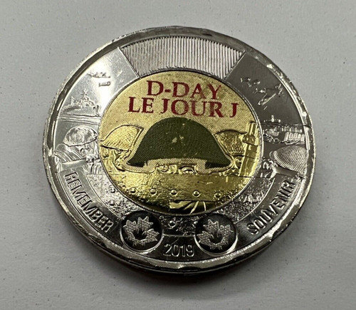 1 x COLOUR 2019 75th D-Day Canada $2 toonie coin from Mint Roll BU ...