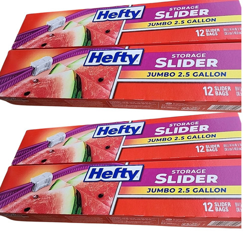 4-Pack Hefty Slider Jumbo Storage Bags 2.5 Gallon Size 12 Count Each ...