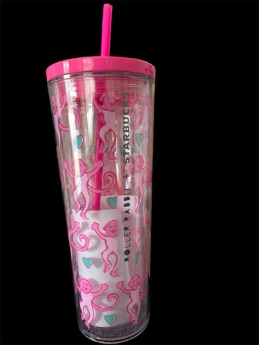 Starbucks x Roller Rabbit Collab Pink Monkey 24 oz Tumbler Cup Limited ...