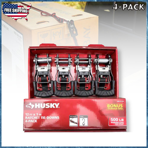 4-PACK HUSKY RATCHET TIE DOWN Heavy Loads Security Fastening Straps 12 ...