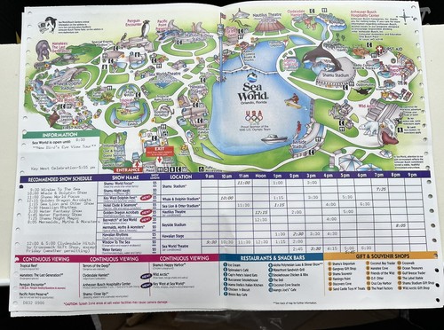 Sea World Paper Map & Show Schedule - Orlando Florida Shamu Whale 1990 ...