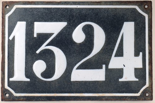 Large old black French house number 1324 door gate wall plate enamel ...