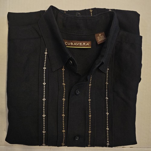 Cubavera Men's Black Short Sleeve Button Up Embroidered Shirt Casual ...