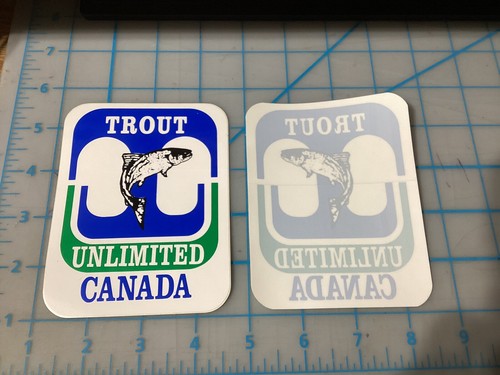2 Vintage TROUT UNLIMITED CANADA STICKERS Angler (1 IN 1OUT-side window ...