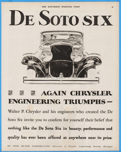 1928 De Soto Six DeSoto Motor Car Detroit MI Chrysler Engineering ...