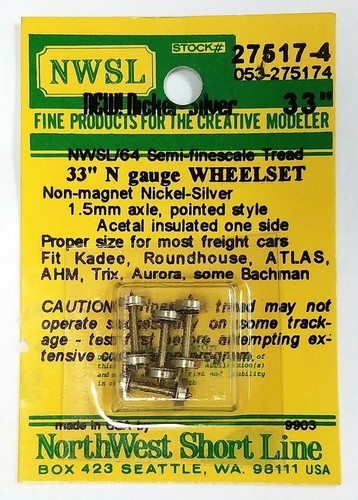 North West Shortline 27517-4 33" Wheelsets, 1.5mm Axle (4) N Scale (B2 ...