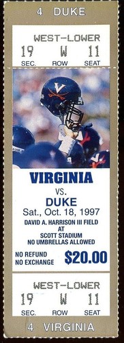 College Football Ticket Virginia 1997 - 10/18 - Duke Full | eBay