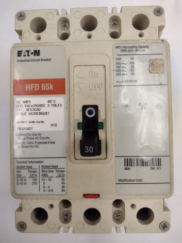 EATON HFD65K 3P 30AMPS 600 VAC-250VDC CAT HFD3030 CIRCUIT BREAKER | eBay