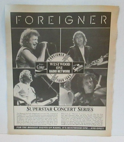 FOREIGNER TOUR 1985 ROCK BAND Vintage 1980's 10" X 12" Magazine Ad 1985 ...