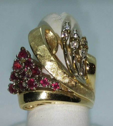 $6,500.00 Custom Made Ruby and Diamond Crown Style Ring 14Kt Gold Size ...