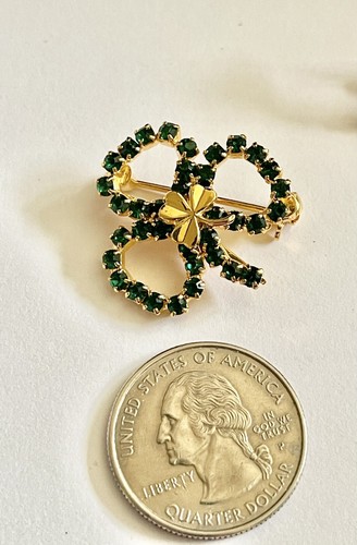 Vintage Mid Century Green Rhinestone Open Shamrock 3 Leaf Clover Pin ...