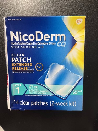 Nicoderm CQ 21 mg 14 Clear Nicotine Patch 2 Week Kit Step 1 EXP 05/2024 ...