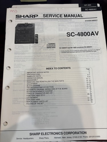 ORIG. SHARP SC-4800AV RS-4800AV SC4800AV Repair & Service Manual *ORIGINAL* | eBay
