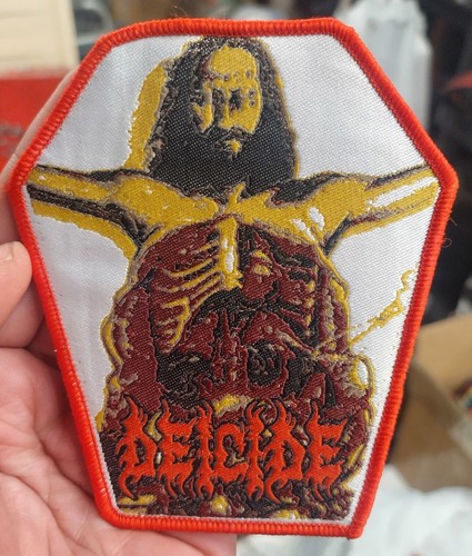 Deicide Once Upon The Cross Woven Patch Red Border Sew On | eBay