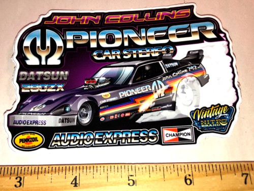 John Collins PIONEER Audio Express Datsun NHRA Racing Funny Car Sticker ...