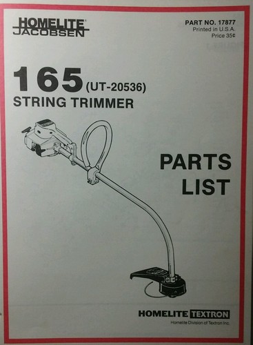 Homelite Gasoline String Trimmer 165 Parts Manual Weedwacker Line Yard ...