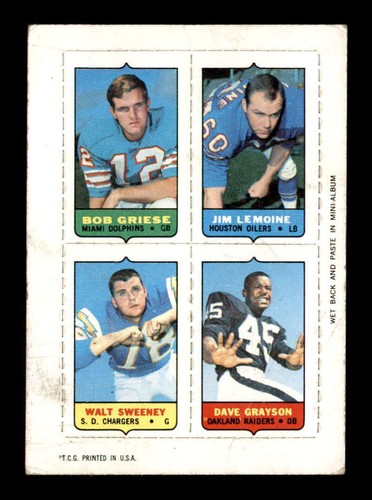 1969 Topps 4 in 1 #18 Griese/Lemoine/Sweeney/Grayson VG X3135069 | eBay