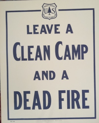 Vintage National Forest Service Paper Sign. "Leave a Clean Camp and a ...