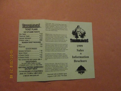 Northwest League Southern Oregon Timberjacks Circa 1999 Season Ticket ...