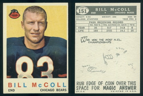 (63267) 1959 Topps FB 151 Bill McColl Chicago Bears-NM | eBay