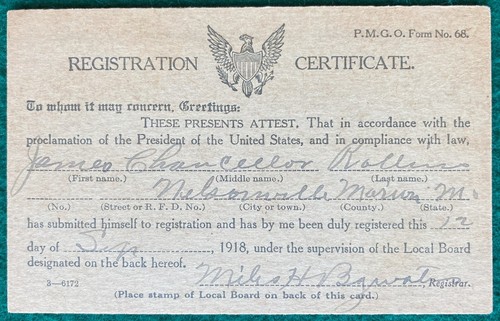 WW1 Draft Registration Certificate Card USA Military 1918 Nelsonville ...