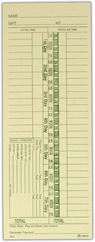 Adams Time Cards, Weekly, 1-Sided, Numbered Days, 3-3/8" x 9", Manila ...
