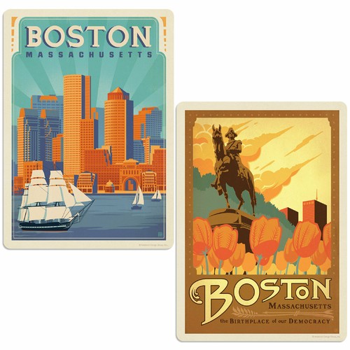 Boston Massachusetts Sticker Set of 2 State Pride Decals Vintage Style ...