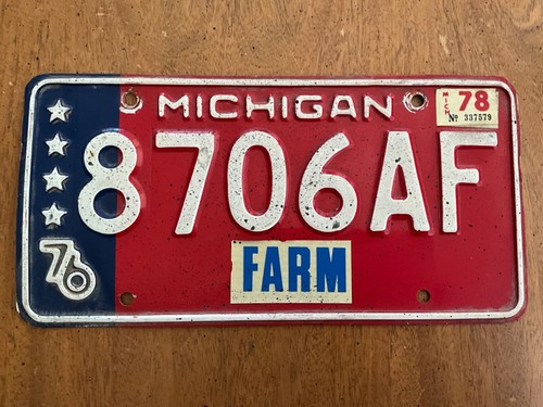 1978 1976 Michigan Farm License Plate Tag 8706AF | eBay