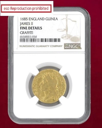 UK Guinea Gold Coin James II 1685 NGC FINE DETAILS GRAFFITI | eBay