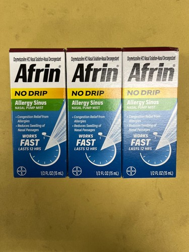 3 New Afrin No Drip Allergy Sinus Nasal Pump Mist - 0.5oz Box Each Exp ...