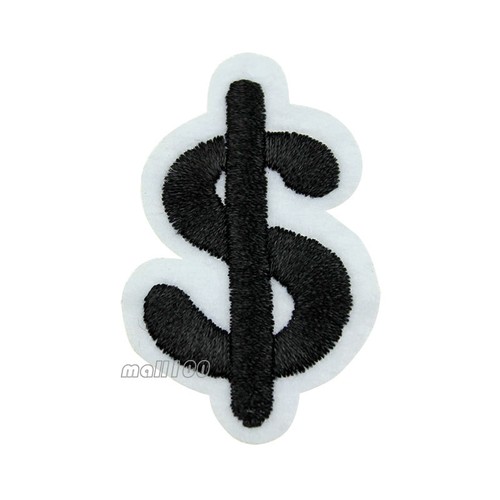 Black White S $ DOLLAR SIGN Patch Iron on Badge Patches Applique Coat ...