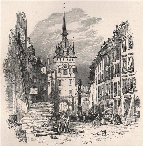 High street, Berne, Switzerland 1891 old antique vintage print picture ...