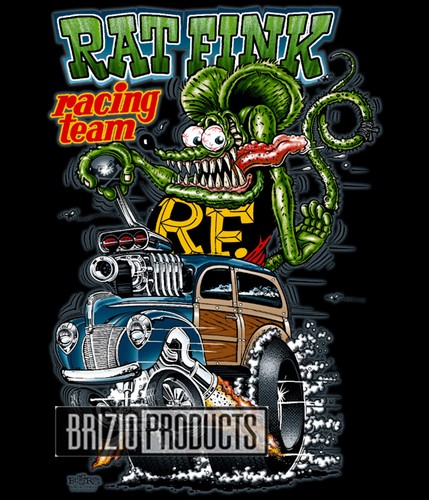 Rat Fink "Racing Team" Black Tee 9175 Front Print | eBay