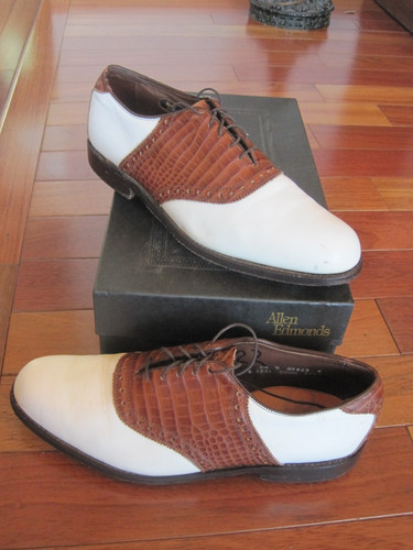 VINTAGE ALLEN EDMONDS USA ABERDEEN WHITE CROC SADDLE GOLF SHOES Size 9. ...