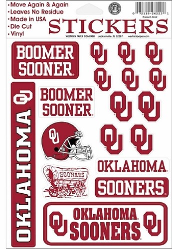 Oklahoma Sooners Football NCAA Vinyl Cling Stickers 18 per sheet | eBay